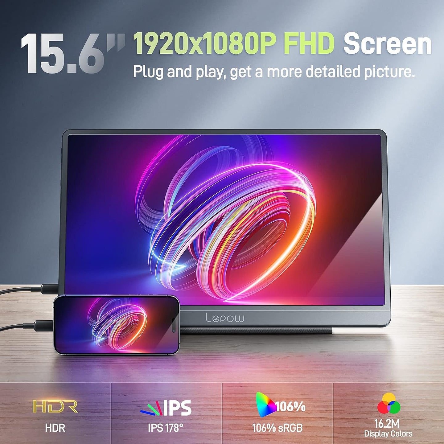Lepow Z1 E5 15.6" FHD Portable Monitor – 100% sRGB, IPS, HDR, USB-C, U ...
